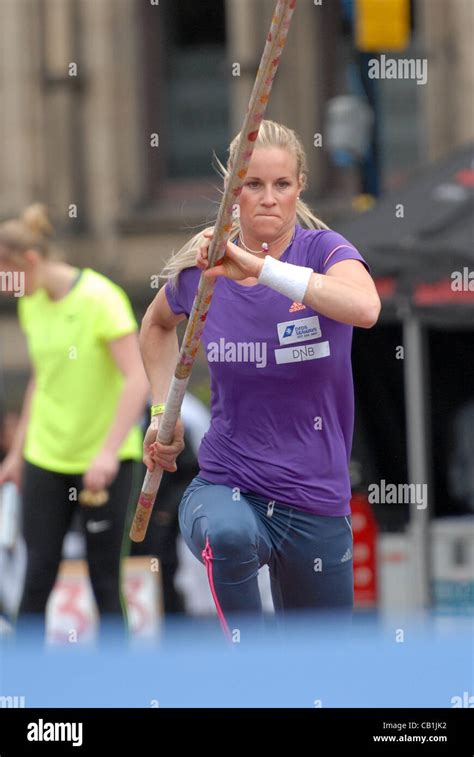 Norwegian Pole Vaulter Catherine Larsaen Warms Up Before The Start Of