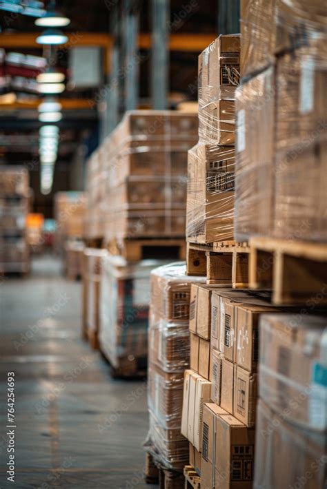 Warehouse With Cardboard Boxes On Shelves Background Logistic