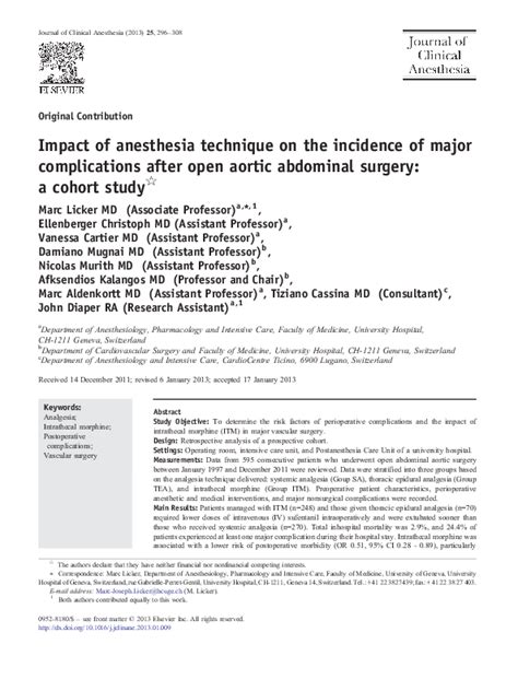 Pdf Impact Of Anesthesia Technique On The Incidence Of Major