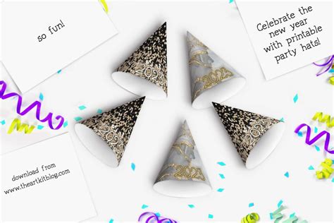 Happy New Year Party Hats 2024 Free Printable The Art Kit