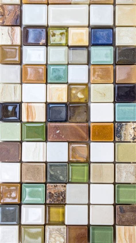 Colorful Rectangular Mosaic Tile Pattern On Vertical Surface For Interior Design Stock