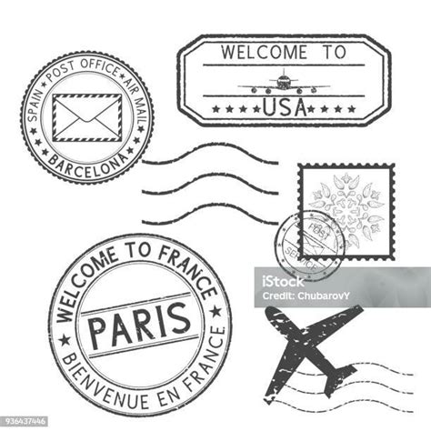 검은 우표의 세트입니다 소인 및 여행 스탬프오신 프랑스 미국에 환영 우표에 대한 스톡 벡터 아트 및 기타 이미지 우표 항공우편 검은색 Istock