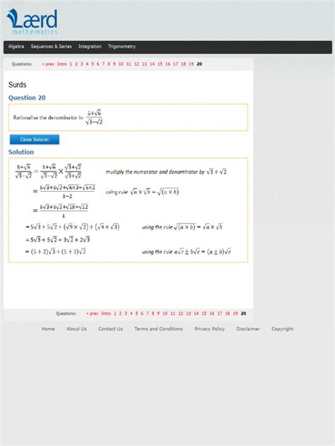 Surds Questions And Worked Solutions Laerd Mathematics Pdf Teaching Methods And Materials