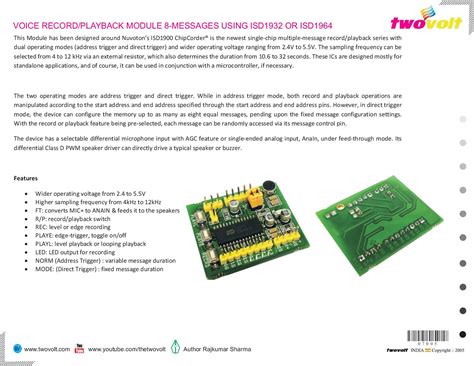Voice Record Playback Module Electronics Lab Com