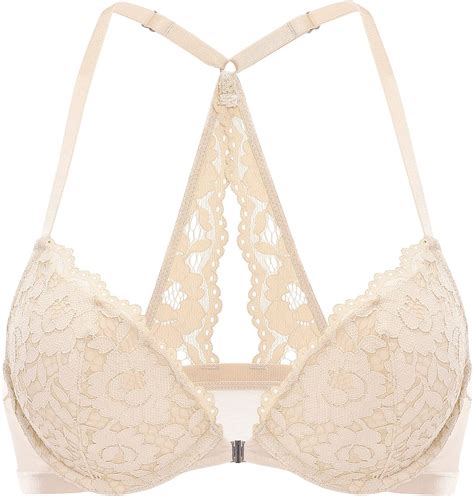 DOBREVA Damen Vorderverschluss BH mit Bügel Push Up Spitzen Neckholder