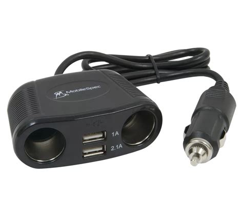 Mobilespec 12v 2 Way Adapter With 2 Usb Ports