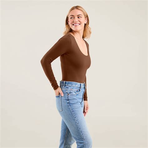 Long Sleeve Scoop Neck Bodysuit Chocolate