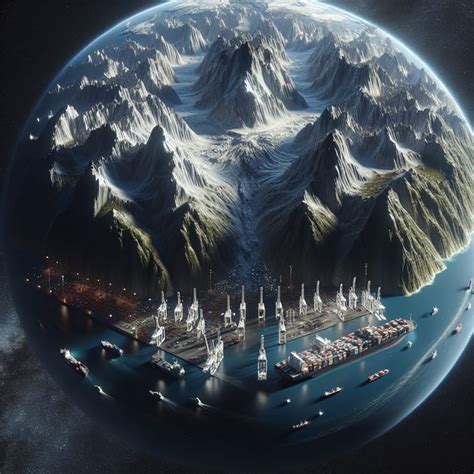 Stunning 3D Earth View With Mountains And Port AI Art Generator