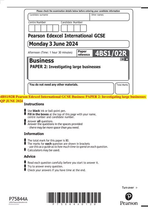4bs1 02r Pearson Edexcel International Gcse Business Paper 2 Investigating Large Businesses Qp