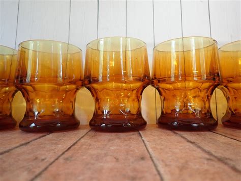 Vintage Libbey Georgian Amber Yellow Tumbler Set Of 4 Tumblers Glass 4
