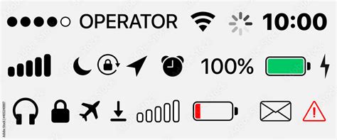 Mobile Icons Gui Design Set Status Bar Icons Battery Life Icons