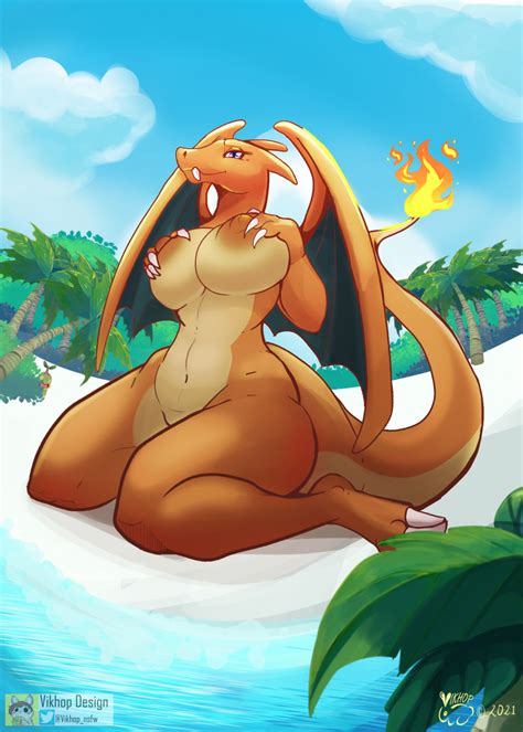Rule 34 2d Anthro Beach Belly Button Charizard Dragon Female Large