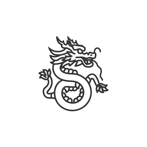 Line Art Illustration Of A Coiled Dragon With Open Mouth Premium Ai