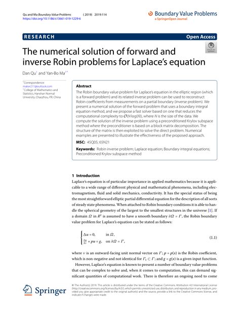 Pdf The Numerical Solution Of Forward And Inverse Robin Problems For Laplaces Equation