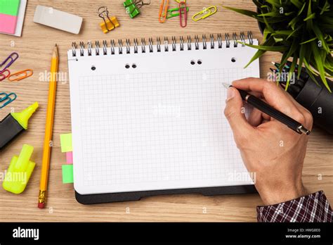 Open Notepad With Office Supplies Stock Photo Alamy