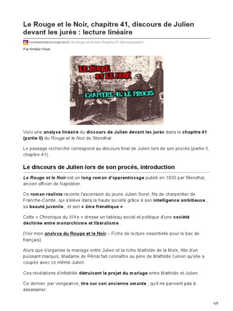 Le Rouge Et Le Noir Chapitre 41 Discours De Julien Devant Les Jurés