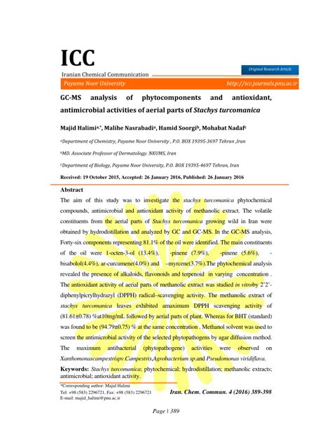 Pdf Gc Ms Analysis Of Phytocomponents And Antioxidantantimicrobial