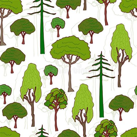 Trees Pattern Vector Seamless Pattern Of Green Trees Stock Vector Illustration Of Drawn