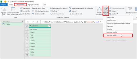 Agregar Prefijo Y Sufijo En Power Query Ninja Del Excel