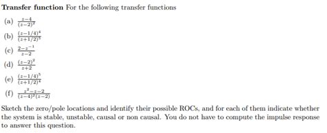 For The Following Transfer Functions A To F In