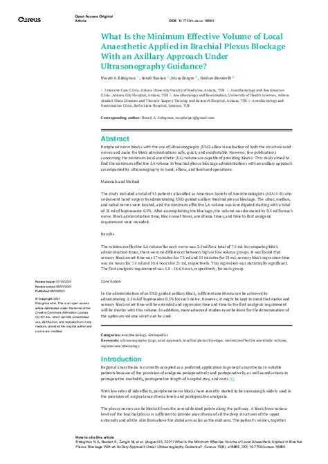 Pdf What Is The Minimum Effective Volume Of Local Anaesthetic Applied In Brachial Plexus