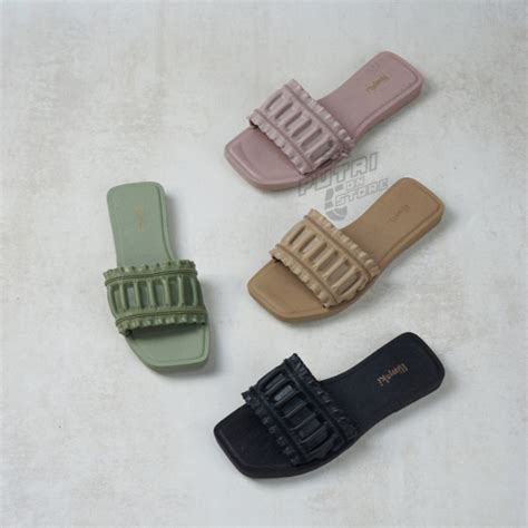Jual Himoki Sandal Slop Harian Aestetic Motif Kerut Simple Elegan Size