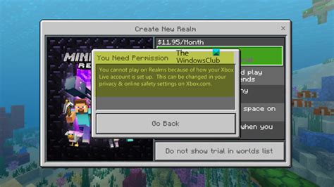 you cannot play on realms error in minecraft