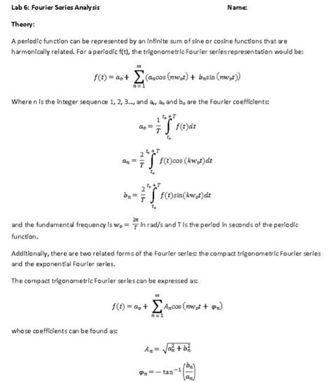 Solved Lab 6 Fourier Series Analysis Name Theory A