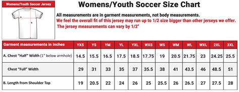 Youth Jersey Size Chart Soccer Portal Posgradount Edu Pe