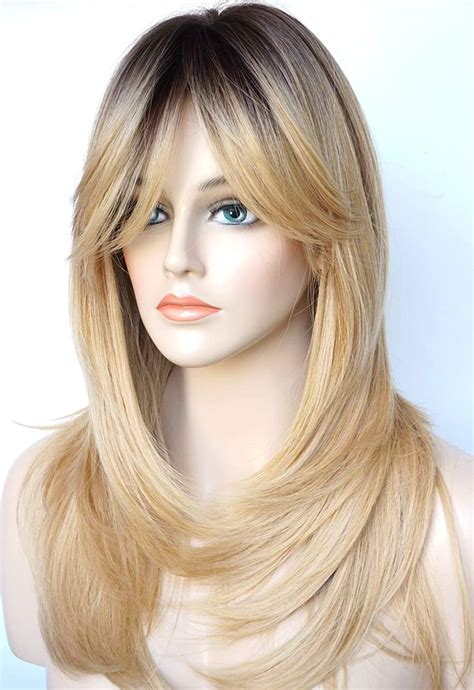 Blonde With Dark Root Long Layered Shoulder Length Wig Blonde With