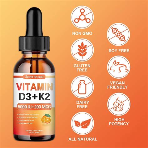 Gotas orgánicas de vitamina D3 K2 con aceite MCT de 5000 UI sin ...