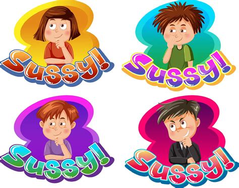Sussy Text Word Banner Comic Style With Cartoon Character Expression