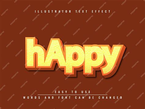 해피 일러스트레이터 편집 가능한 텍스트 효과 프리미엄 벡터