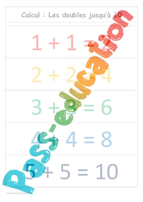 Doubles Jusquà 10 Cp Affiche Pour La Classe Calcul Cycle 2