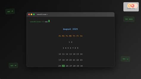 Cal Command Linux Display And Manage Calendars In Terminal Codelucky