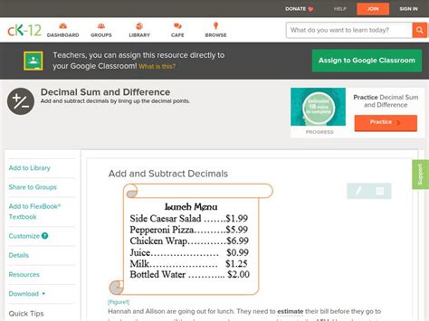 Ck 12 Arithmetic Decimal Addition Unit Plan For 6th 7th Grade