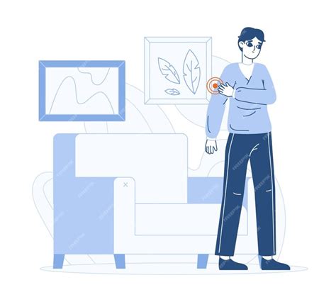 집에서 아픈 환자로 고통받는 플랫 남자 플랫 벡터 일러스트 레이 션 개요 아픈 캐릭터 프리미엄 벡터