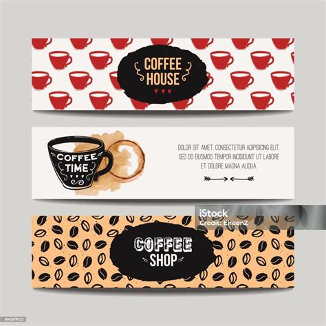 화려한 벡터 커피 배경 가진 현대 배너 세트 유행 Hipster 레스토랑이 나 카페 메뉴 초대장 포스터 전단지에 대 한 서식 0명에 대한 스톡 벡터 아트 및 기타 이미지