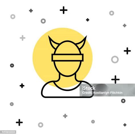 검은색 선 바이킹 머리 아이콘은 흰색 배경에 분리되어 있습니다 무작위 동적 셰이프 벡터 검은색에 대한 스톡 벡터 아트 및 기타