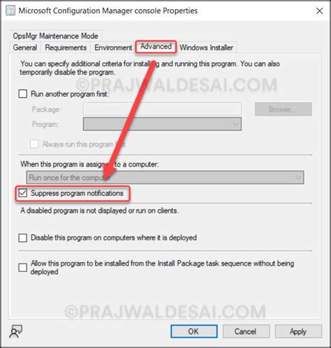 How To Suppress Program Notifications For Sccm Package