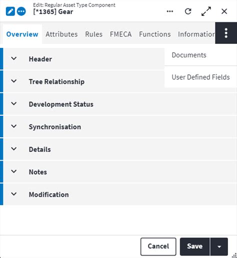Regular Asset Type Component Screen