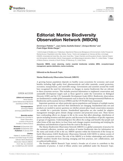 Pdf Editorial Marine Biodiversity Observation Network Mbon