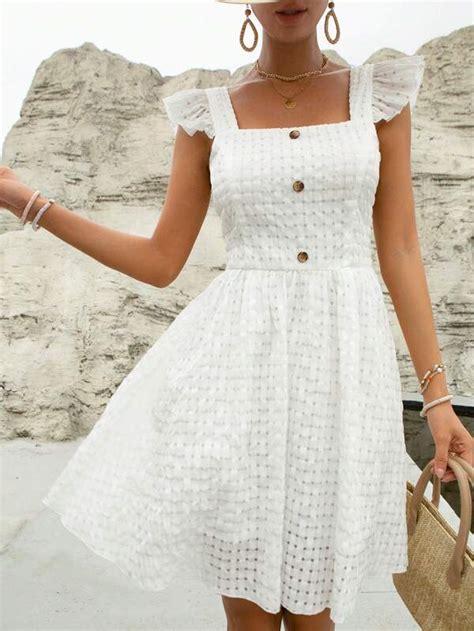 SHEIN VCAY Square Neck Ruffle Trim Dress SHEIN USA
