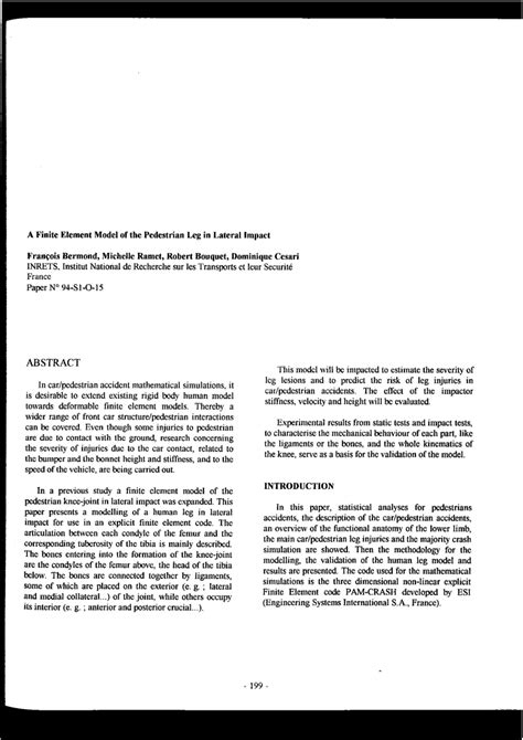 Pdf A Finite Element Model Of The Pedestrian Leg In Lateral Impact