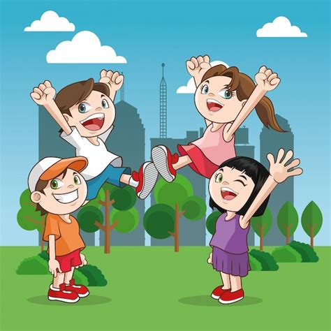 행복 한 만화 아이 프리미엄 벡터