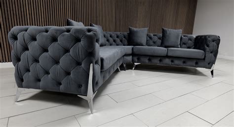 Corner Dark Grey Plush Fabric Sofa Paris Heavenly Sleep