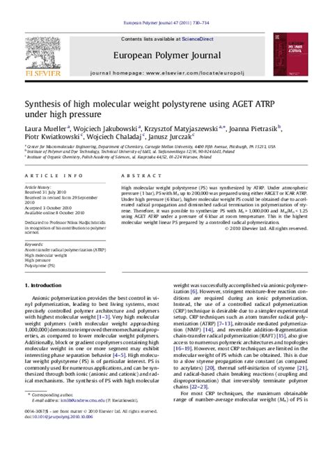 Pdf Synthesis Of High Molecular Weight Polystyrene Using Aget Atrp