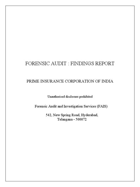 Forensic Audit Findings Report Prime Insurance Corporation Of India