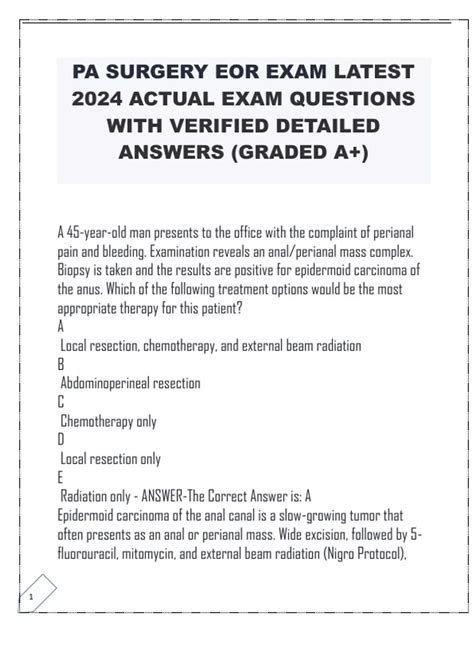 Pa Surgery Eor Exam Latest 2024 Actual Exam Questions With Verified