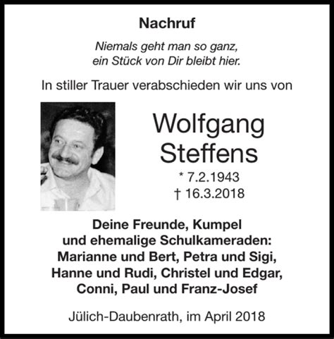 Traueranzeigen Von Wolfgang Steffens Aachen Gedenkt